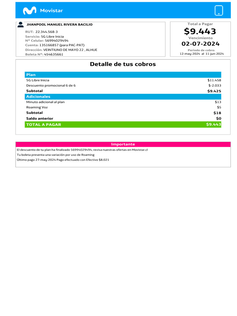 Movistar Boleta | PDF