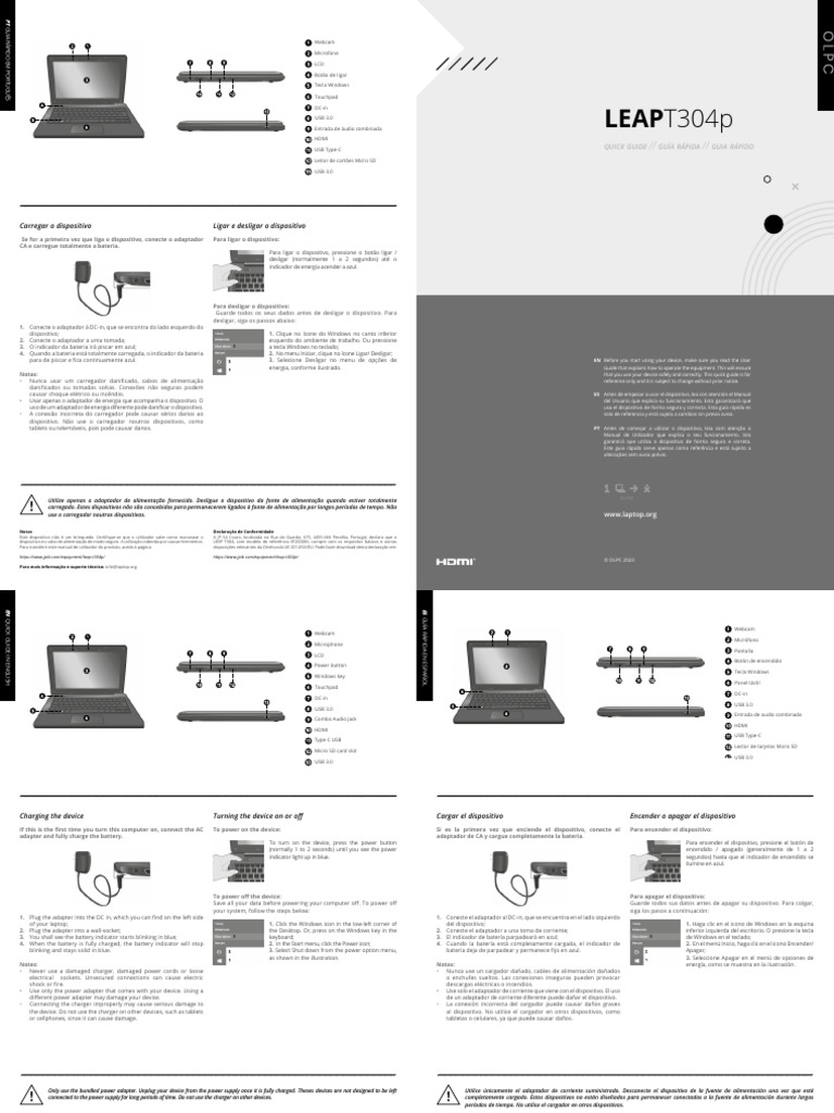 Guía Rápida LEAP T304: Uso Seguro | PDF | USB | Tecnología de ...