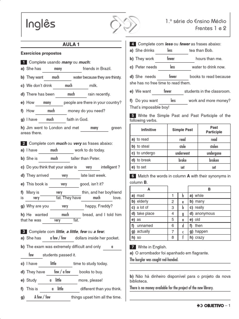 Revisao 2024 1e2serie 2bim Ingles | PDF