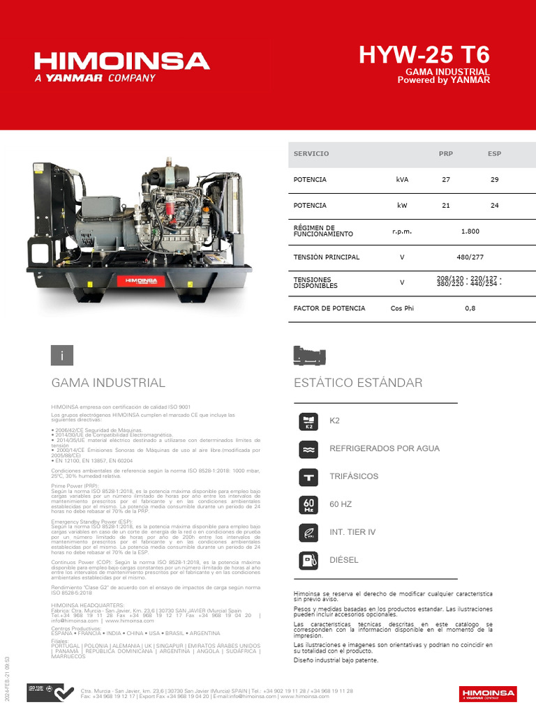 Ficha Tecnica Grupo Hyw 25 t6 Estatico Estandar Espanol | PDF ...