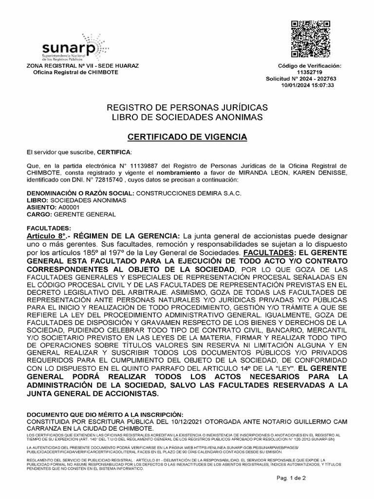 Certificado Vigencia de Poder | PDF