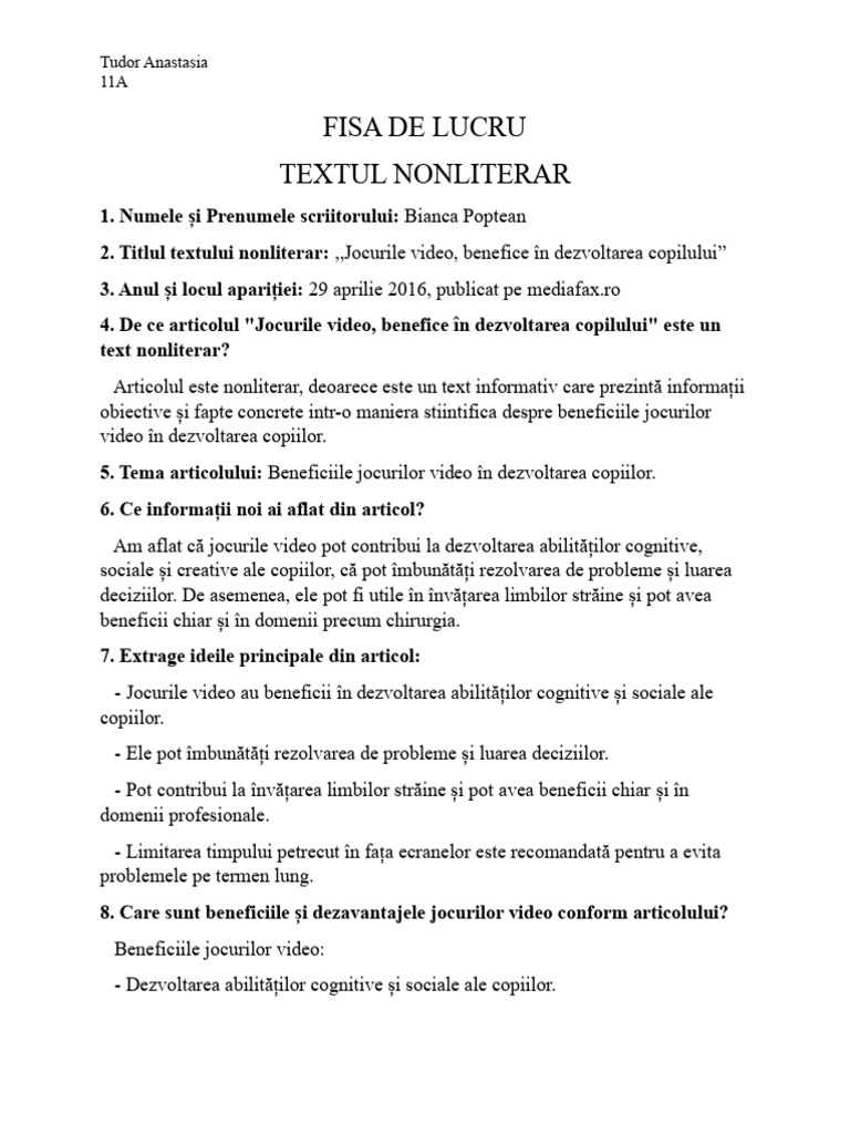 FISA de LUCRU-textul Nonliterar | PDF