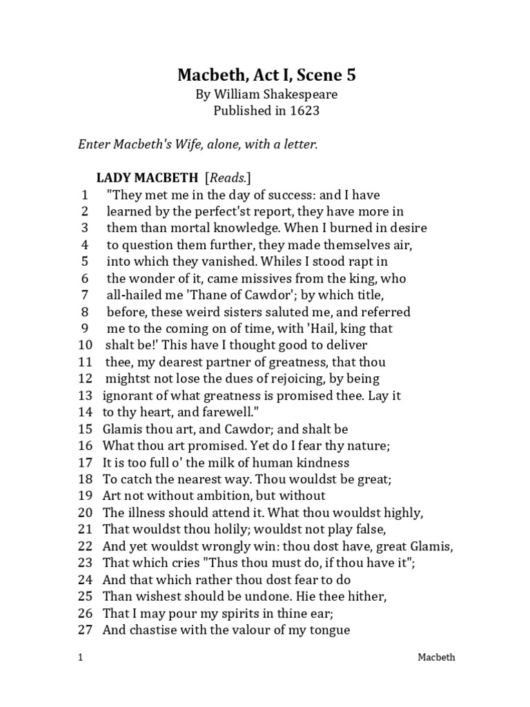 Macbeth Act I Scene 5 | PDF