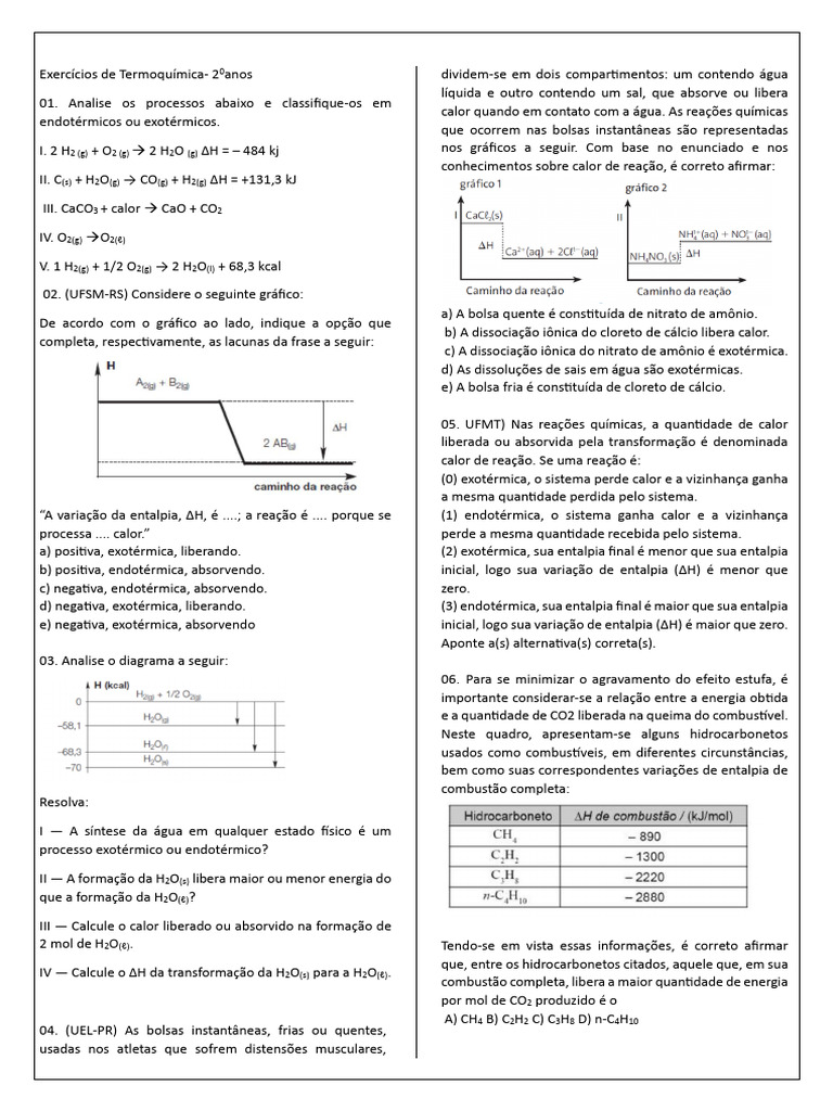 Exercícios de Termoquímica | PDF