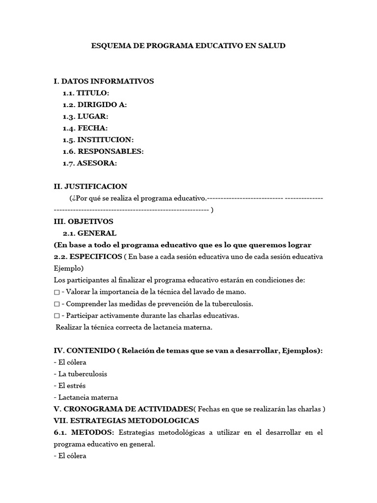 Esquema de Programa Educativo en Salud | PDF