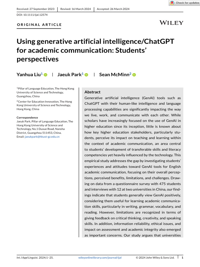Int J App Linguistics 2024 Liu Using Generative Artificial Intelligence Chatgpt For
