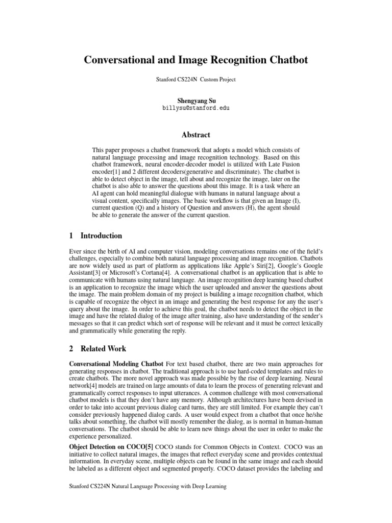 Conversational and Image Recognition Chatbot: Stanford CS224N Custom Project | PDF