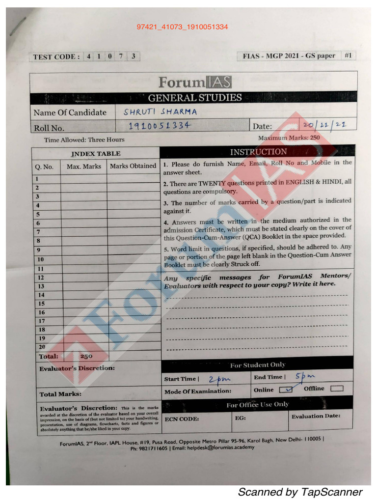 Shruti Sharma IAS Rank 1 GS Copy 1 1 | PDF