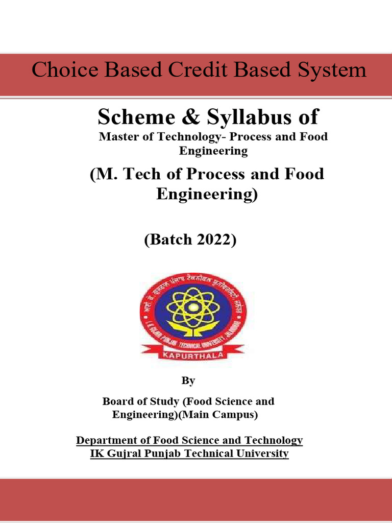 M.tech - Process and Food Engg. Upto 4th Sem. Batch 2022 Onwards | PDF M.tech - Process and Food Engg. Upto 4th Sem. Batch 2022 Onwards | PDF
