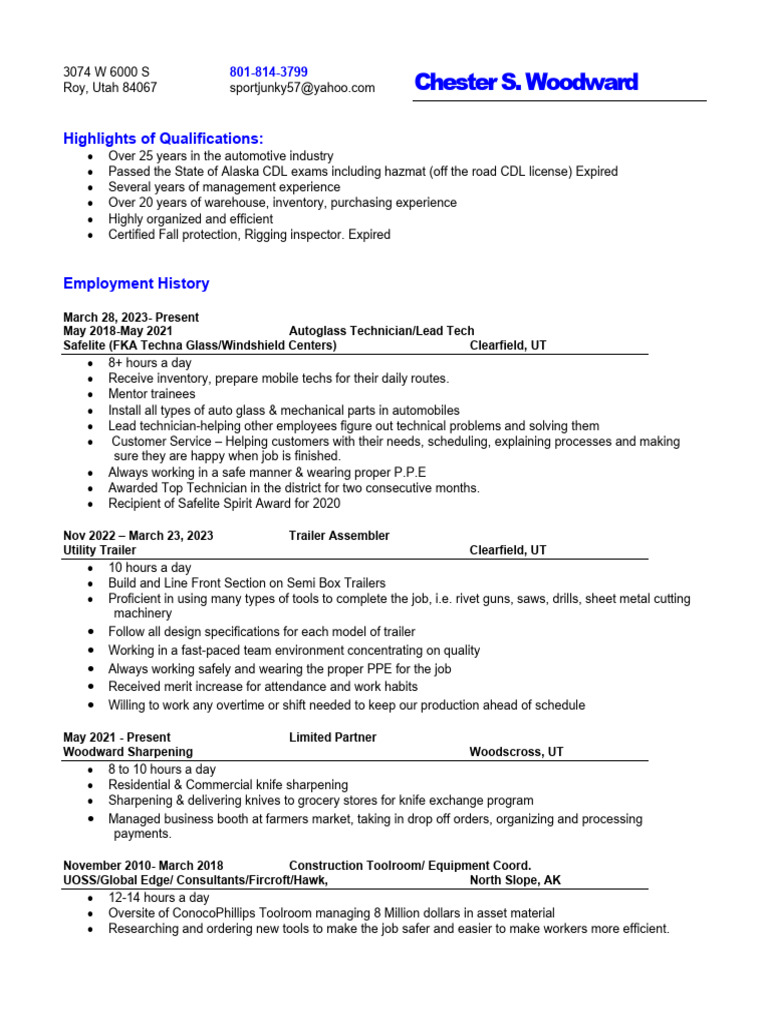 Chester S Woodward Resume 2024 | PDF
