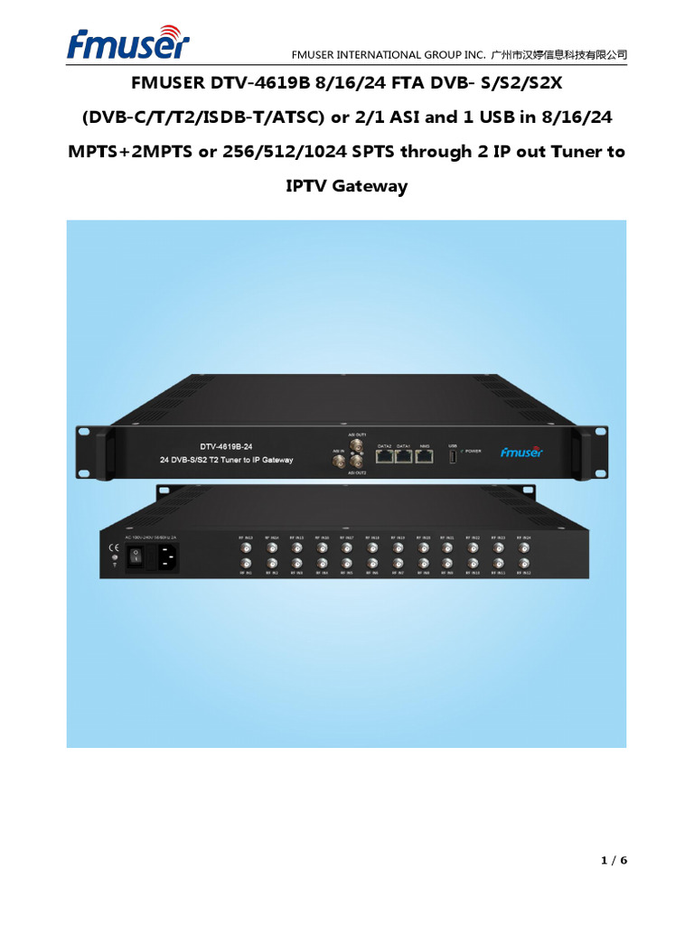 DTV-4619B-24 (DVB-S2 T2) Tuner To IP Gateway | PDF