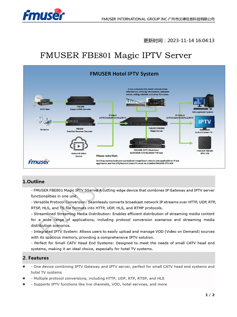 FMUSER FBE801 Magic IPTV Server Data Sheet1 | PDF