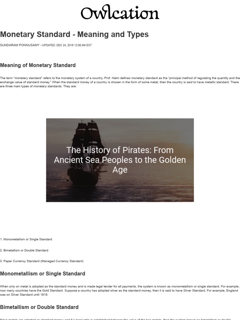 Monetary Standard - Meaning and Types - Owlcation | PDF | Money ...