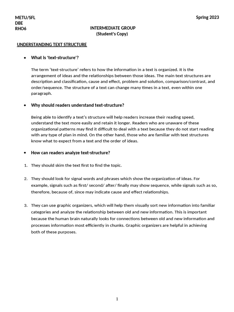 RHO6 (Understanding Text Structure) .SS | PDF