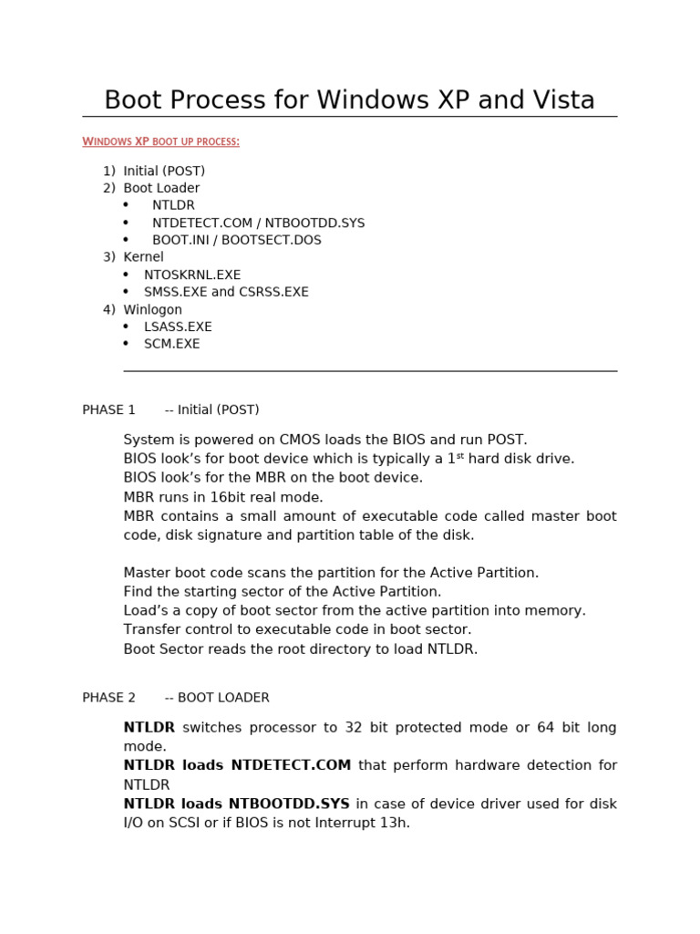 Boot Process for Windows XP and Vista | PDF