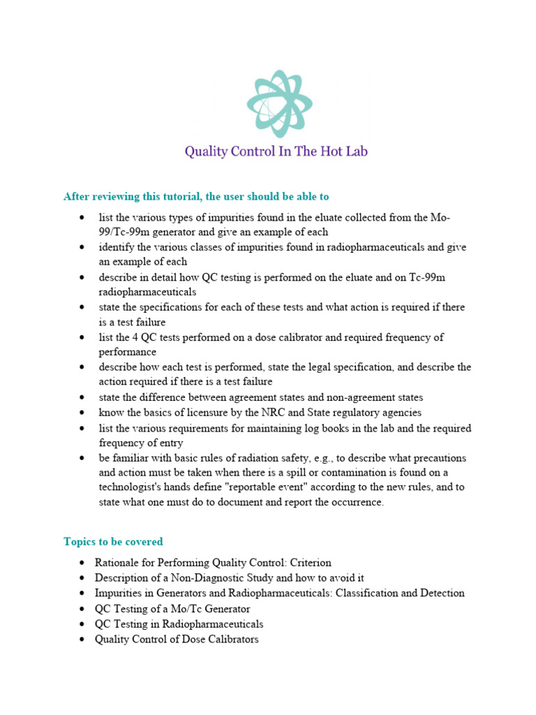 Quality Control in The Hot Lab | PDF