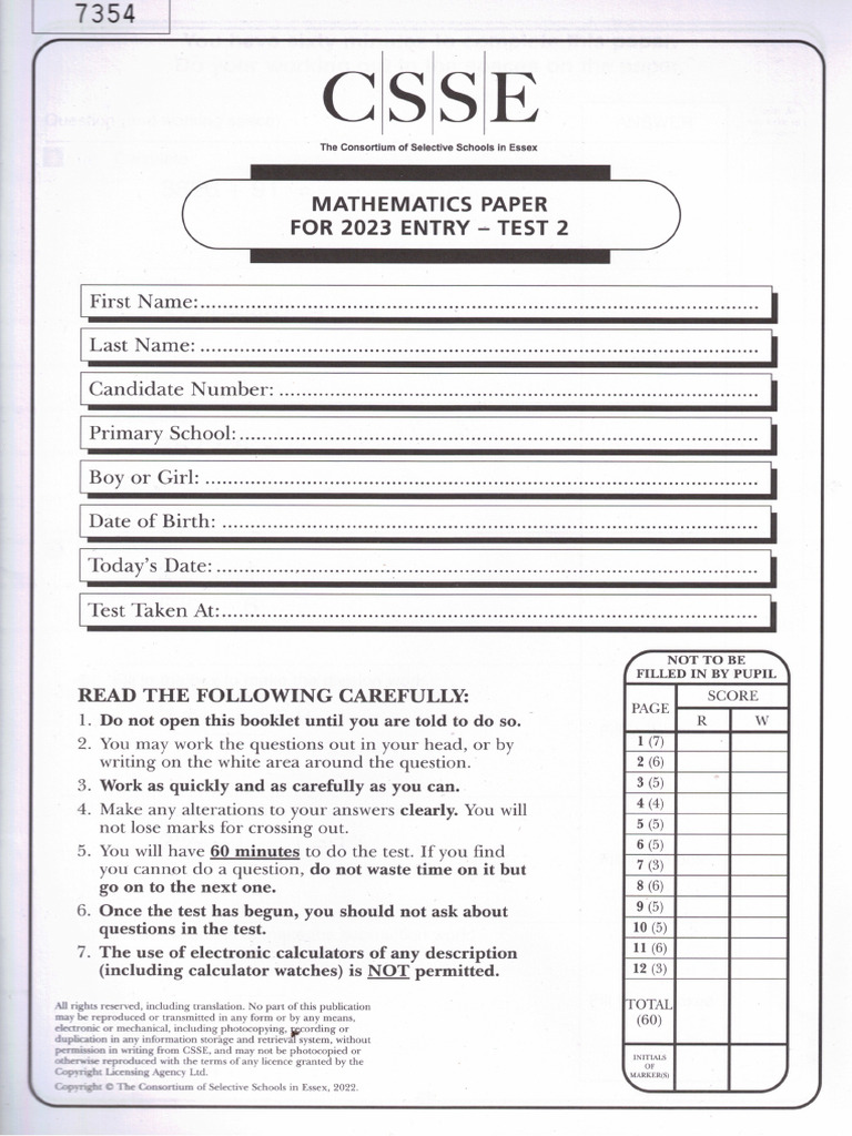 Csse 2023 Maths Test | PDF