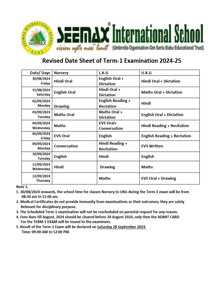 Revised Datesheet | PDF