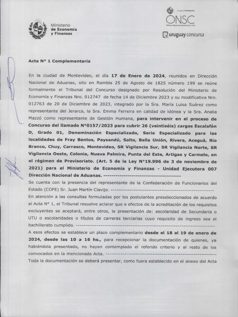 Acta N - 1 Complementaria | PDF