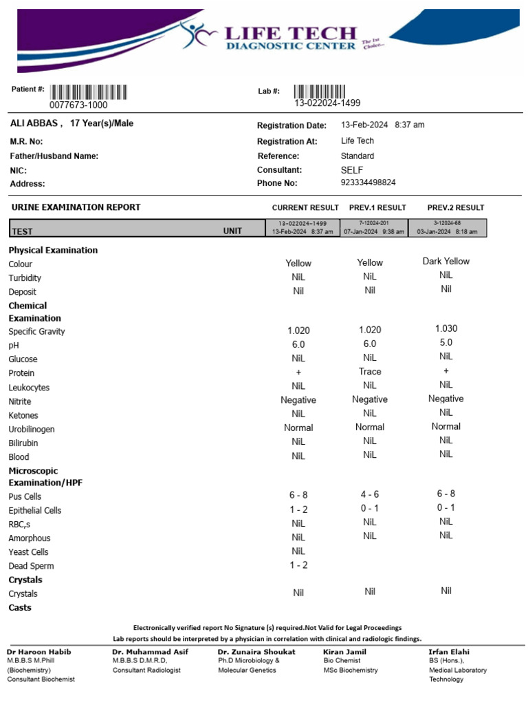 Urine Examination Report for Ali Abbas | PDF | Medical Laboratory ...