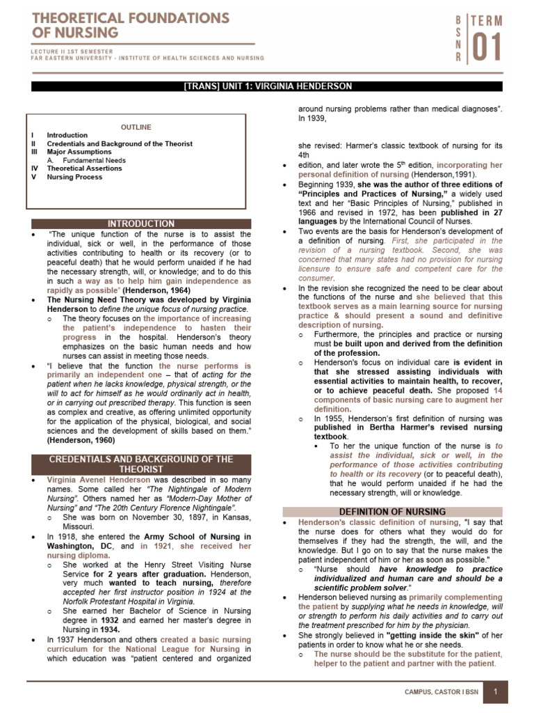 TFN Lec-6 Virginia Henderson | PDF