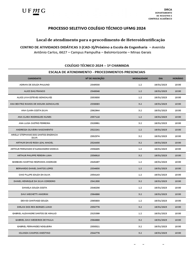 Escala de Atendimento - Coltec 2024 - 1 Chamada | PDF