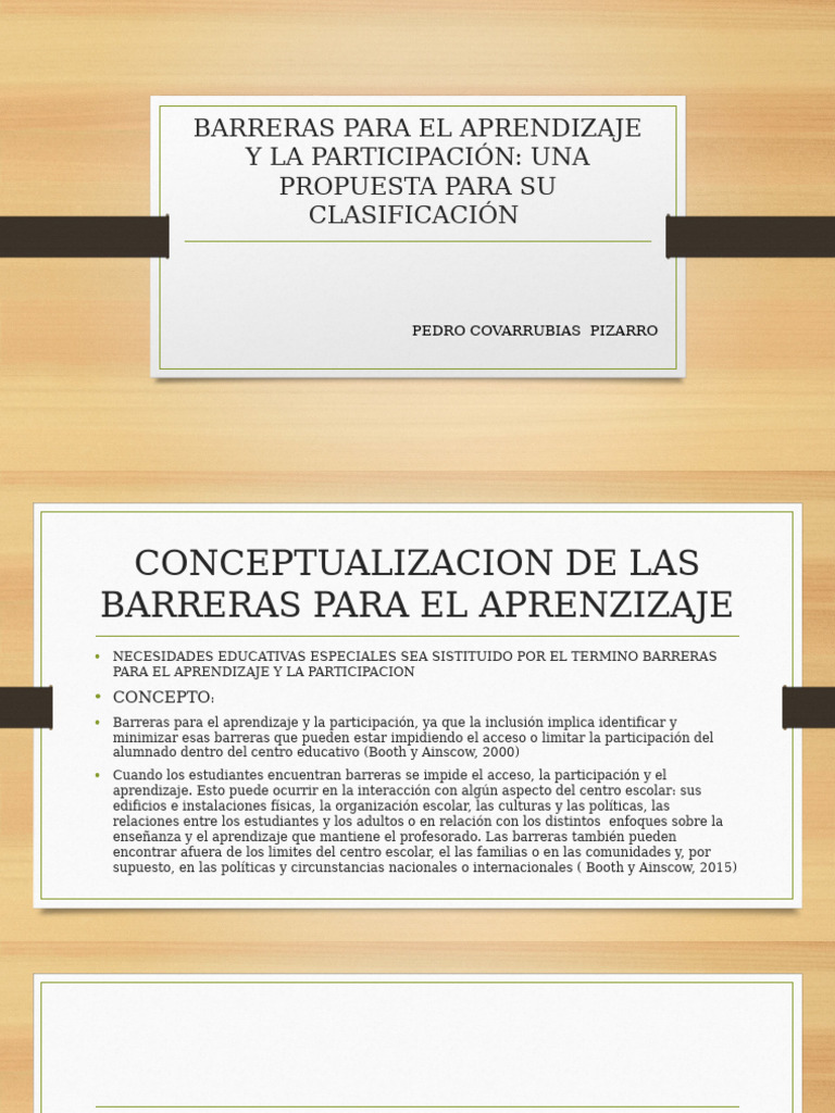 BARRERAS PARA EL APRENDIZAJE Y LA PARTICIPACIÓN | PDF