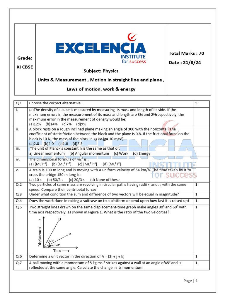 Phy-Xi Cbse JLT An BJ | PDF
