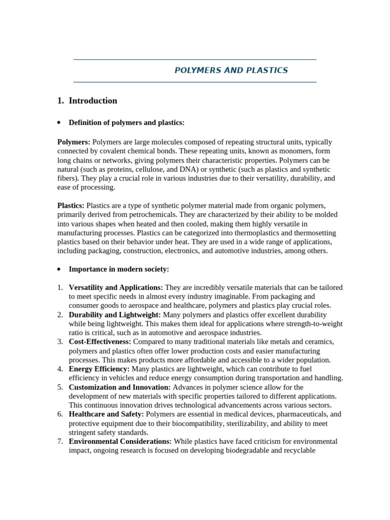Polymers and Plastics | PDF