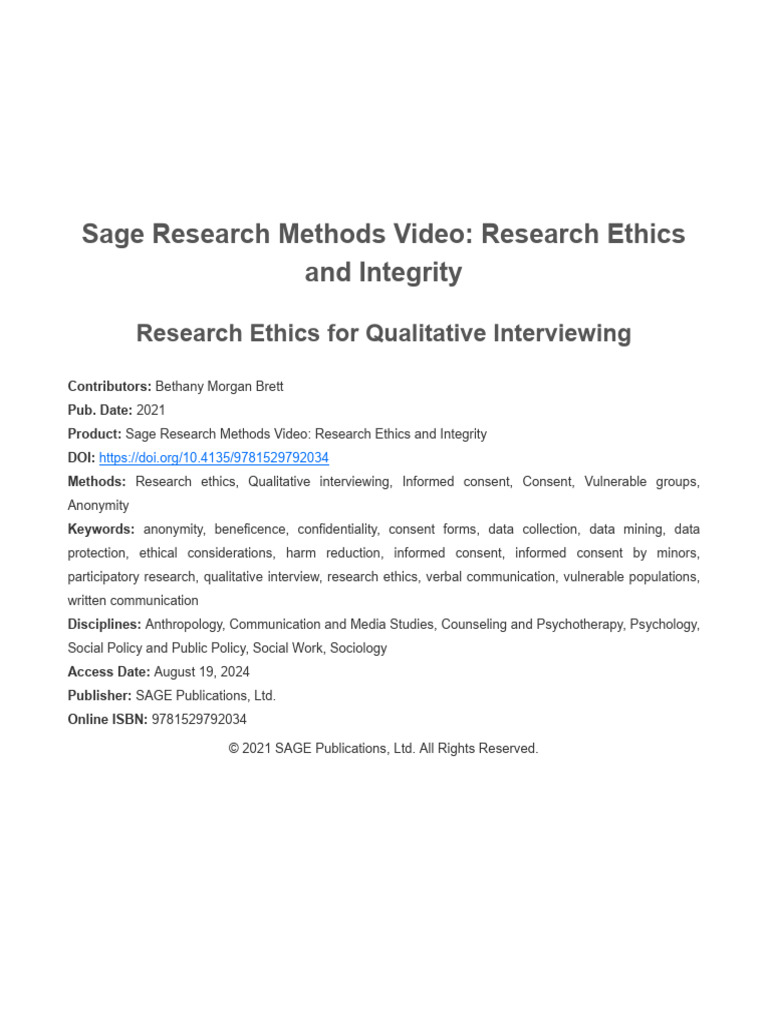Research Ethics For Qualitative Interviewing Pdf