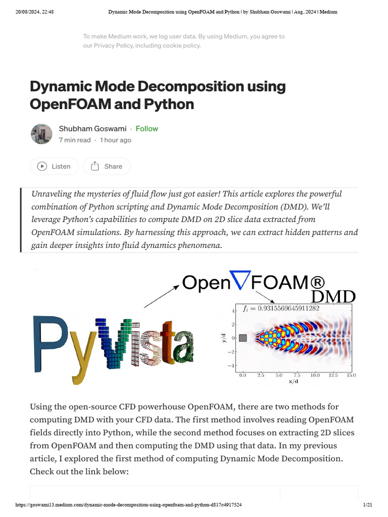 Dynamic Mode Decomposition Using OpenFOAM and Python - by Shubham Goswami - Aug, 2024 - Medium | PDF