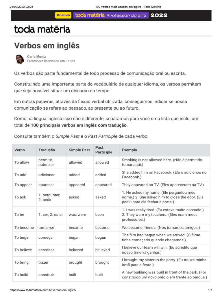 100 Verbos Mais Usados Em Inglês Pdf