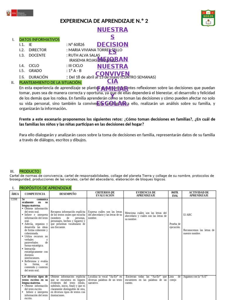 Experiencia de Aprendizaje 2 | PDF