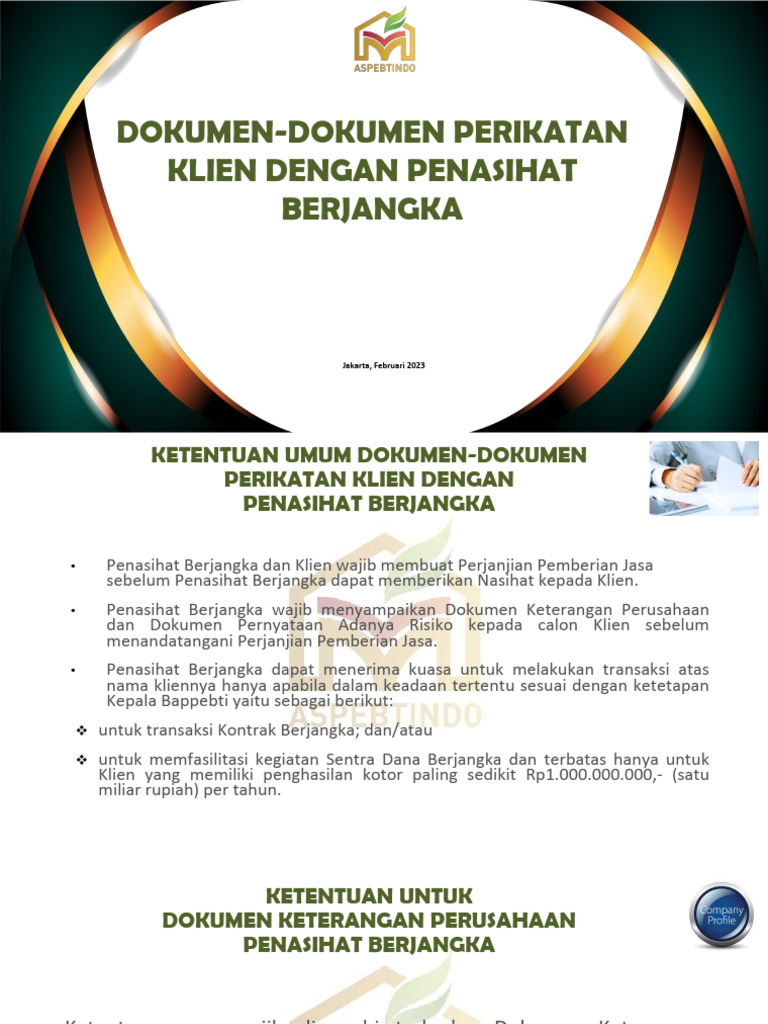 29. DOKUMEN-DOKUMEN PERIKATAN KLIEN DENGAN PENASIHAT BERJANGKA | PDF