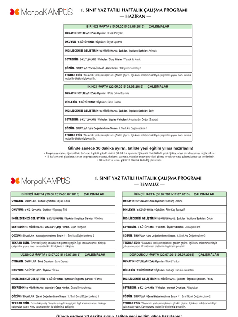 MK Yaz Calisma Program s1 | PDF