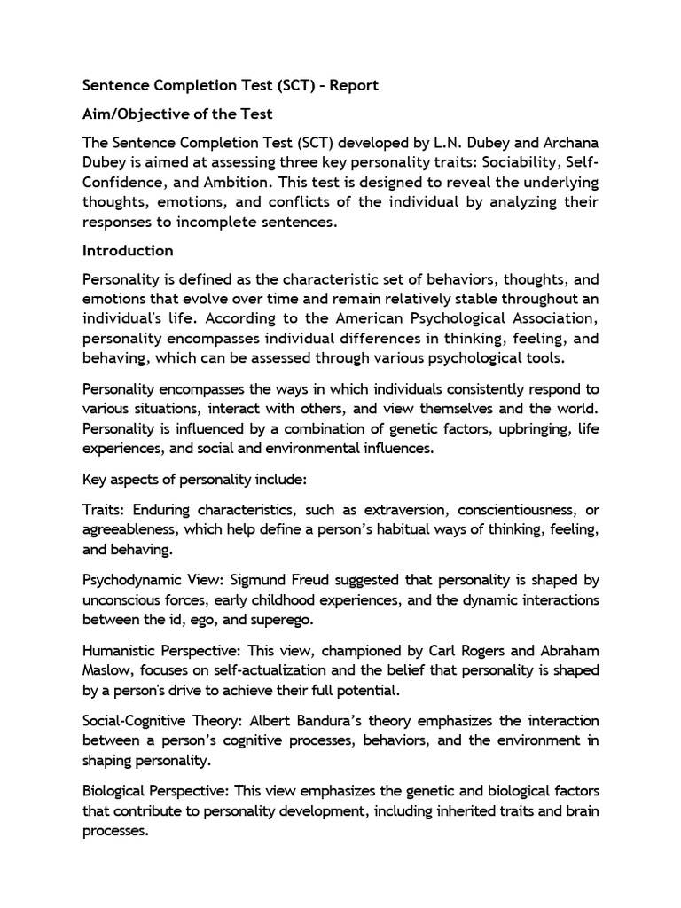 Sentence Completion Test_Practical Final | PDF