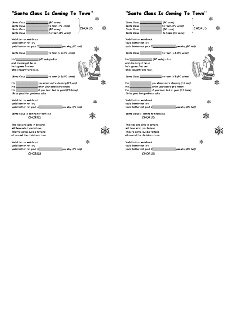 Santa Claus Is Coming To Town Lyrics | PDF