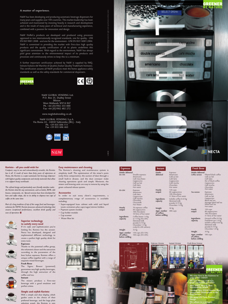 Korinto Espresso Hot Drinks Machine Brochure | PDF | Coffee | Coffeehouse