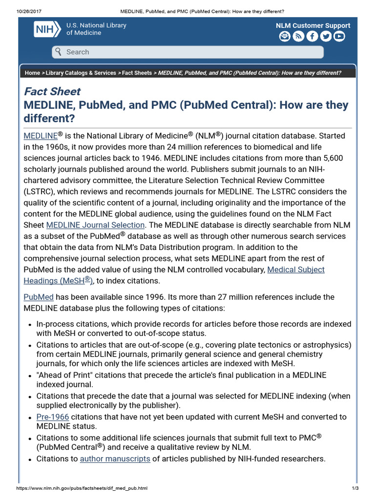 MEDLINE PubMed and PMC How Are They Different | PDF
