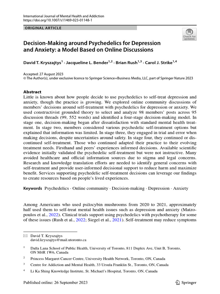 Decision Making Around Psychedelics For Depression | PDF