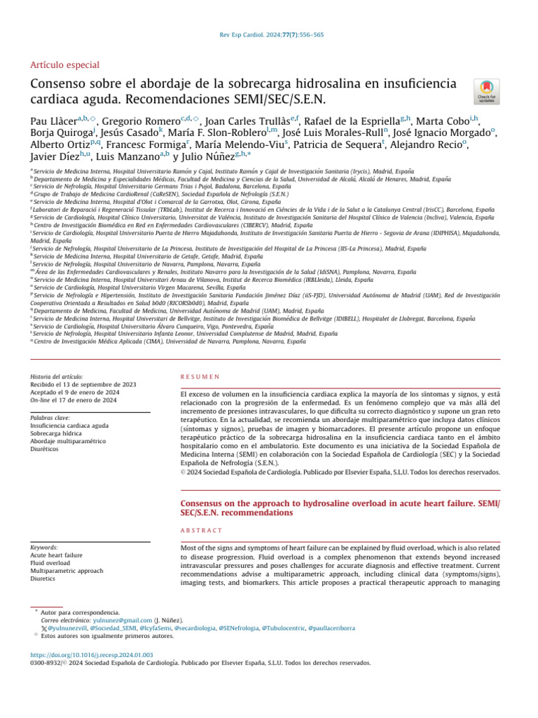 Consenso Sobre El Abordaje de La Sobrecarga Hidrosalina en Insuficiencia | PDF