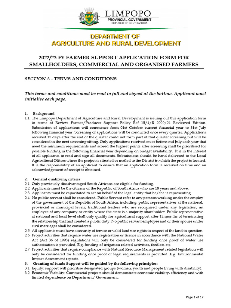 2022-23 Farmer Support Application Form - Smallholder Producers | PDF