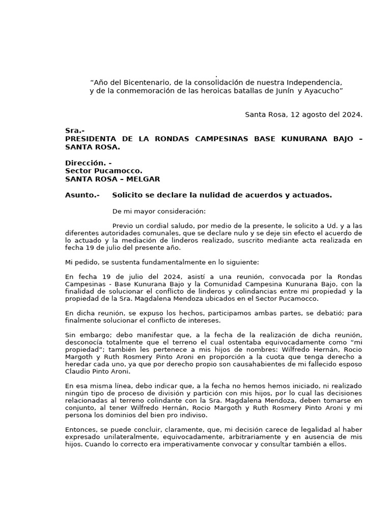 Carta A Rondas Campesinas | PDF
