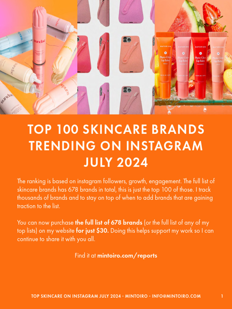 Top 100 Skincare Brands Trending On Instagram July 2024 | PDF | Beauty ...