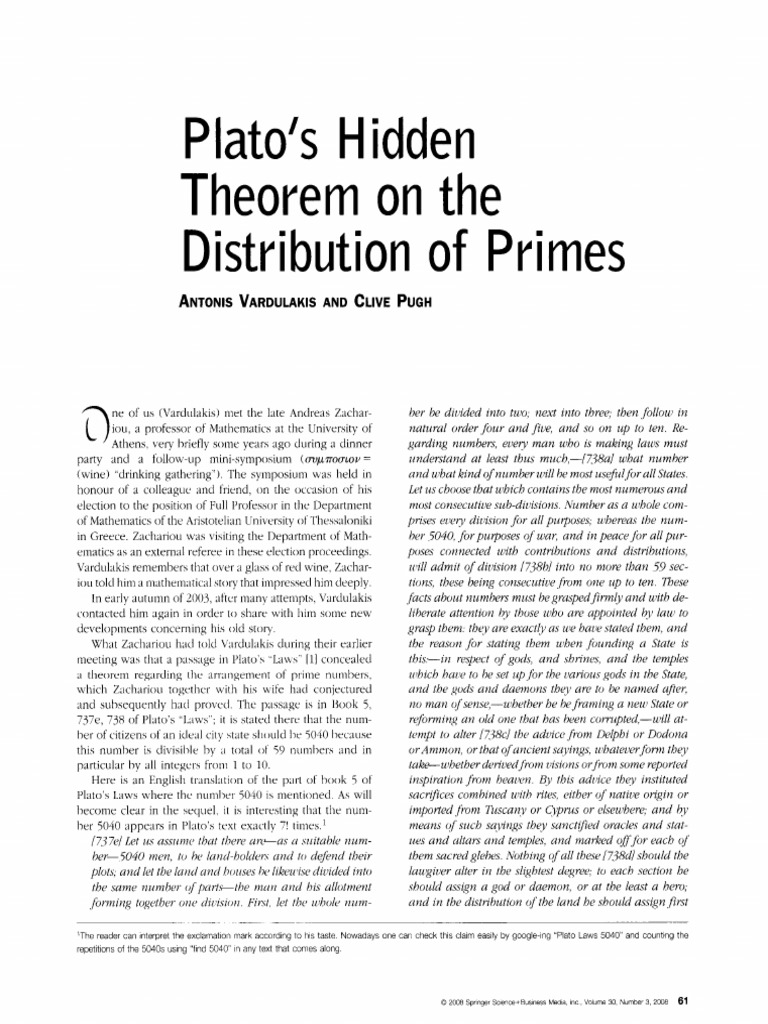 Plato's Hidden Theorem On The Distribution of Primes | PDF | Mathematical Proof | Mathematics