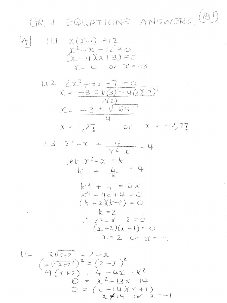 Equations Answers A To I | PDF