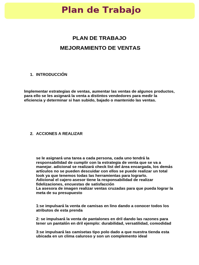 Modelo de Plan de Trabajo | PDF