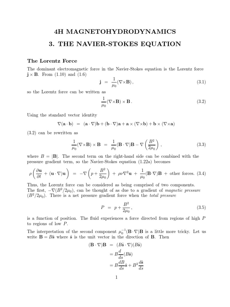 4H Magnetohydrodynamics 3. The Navier-Stokes Equation | PDF ...
