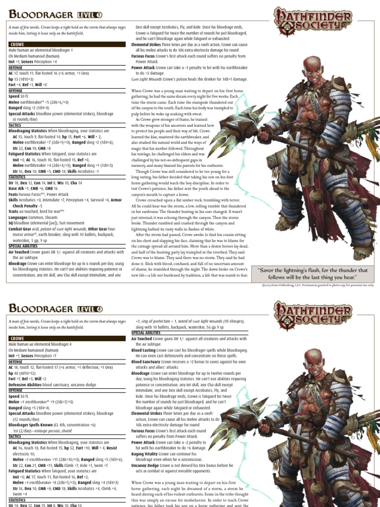 Pregen Bloodrager | PDF
