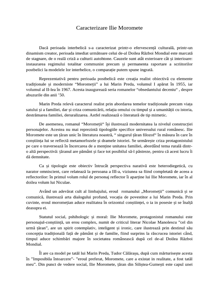 Caracterizare Moromete | PDF